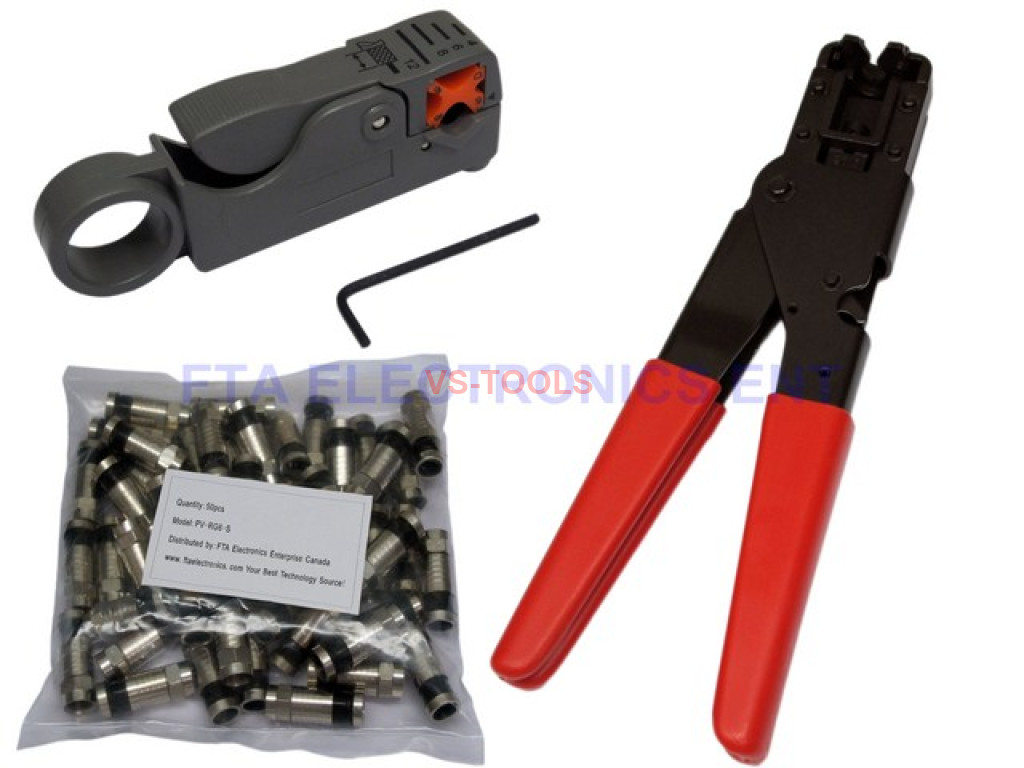 50pcs RG6 Compression Connectors Compression Tool w/ Cable ...